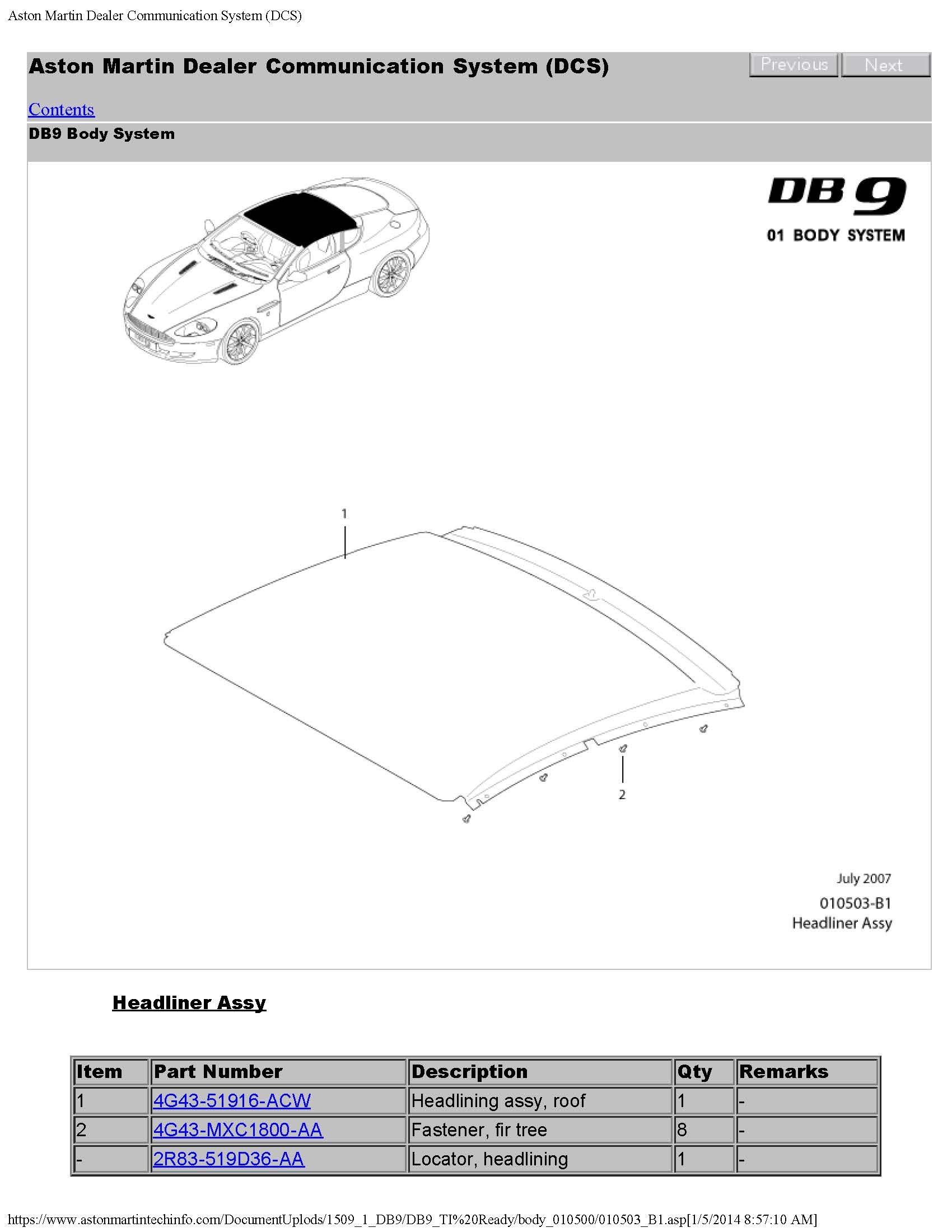 Parts needed to Reinstall the Headliner in an Aston Martin DB9 – Aston 1936